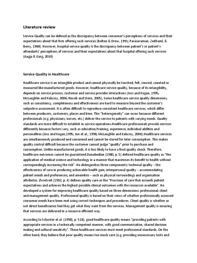 Literature Review: Service Quality in Healthcare | PDF | Health Care ...