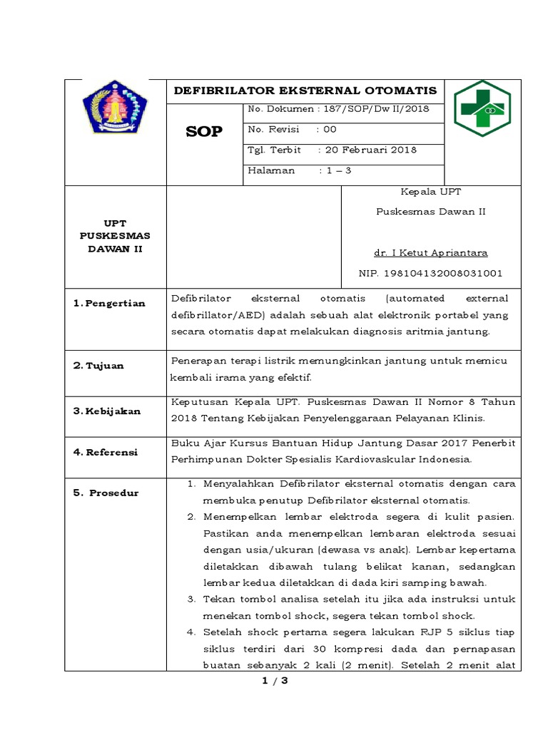 SOP AED Puskesmas Dawan II | PDF