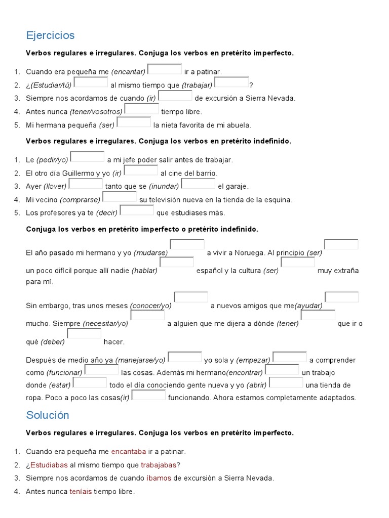Pretérito Indefinido e Imperfecto Ejercicios | PDF | Verbo