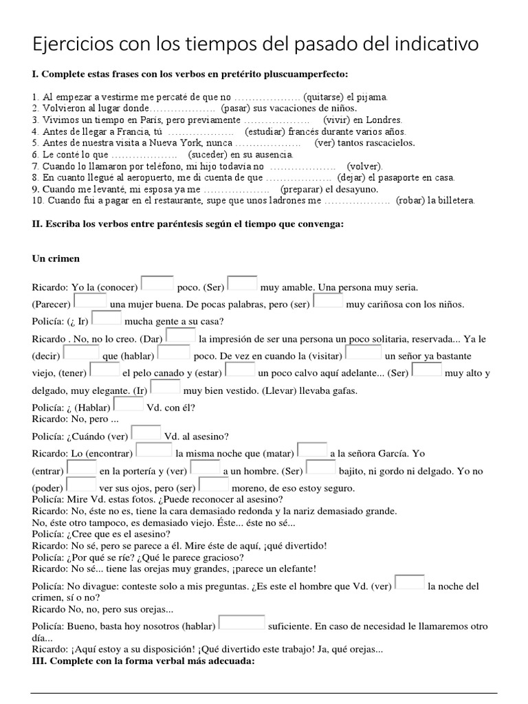 Ejercicios Con Los Tiempos Del Pasado | PDF