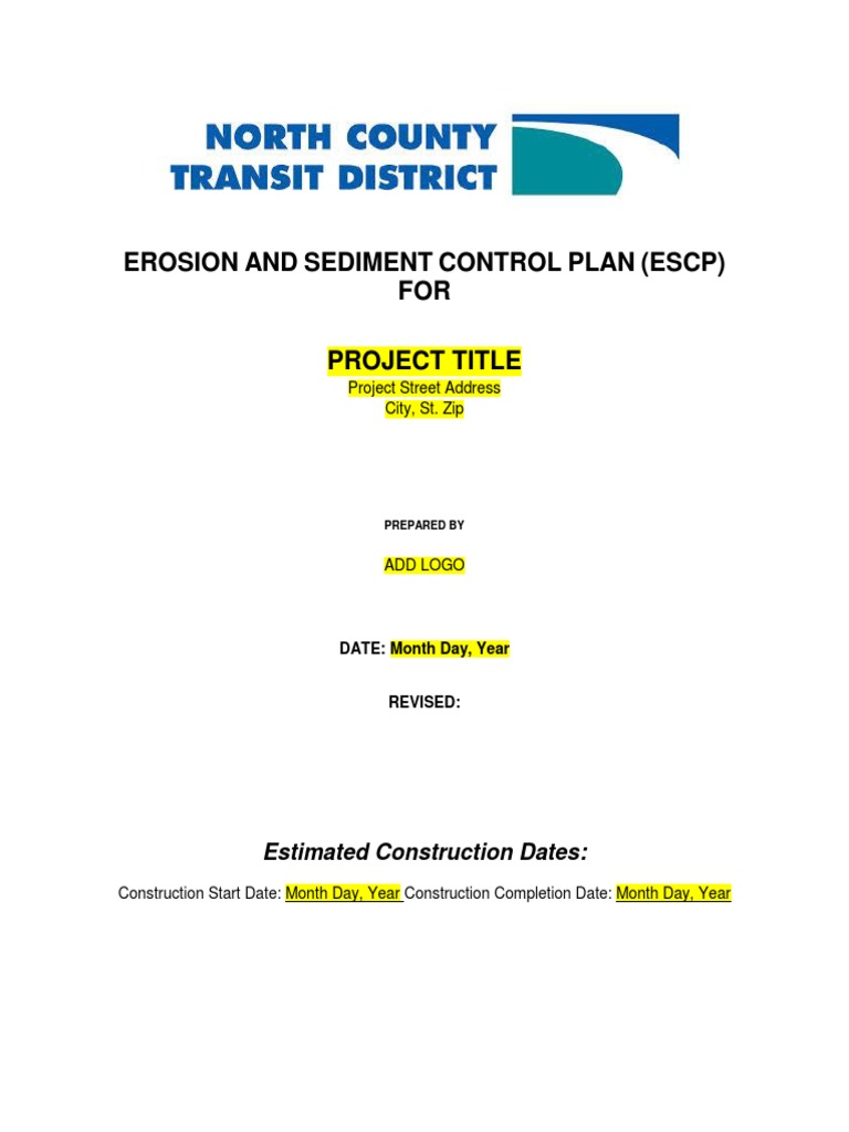 Appendix B ESCP Template | PDF | Surface Runoff | Stormwater