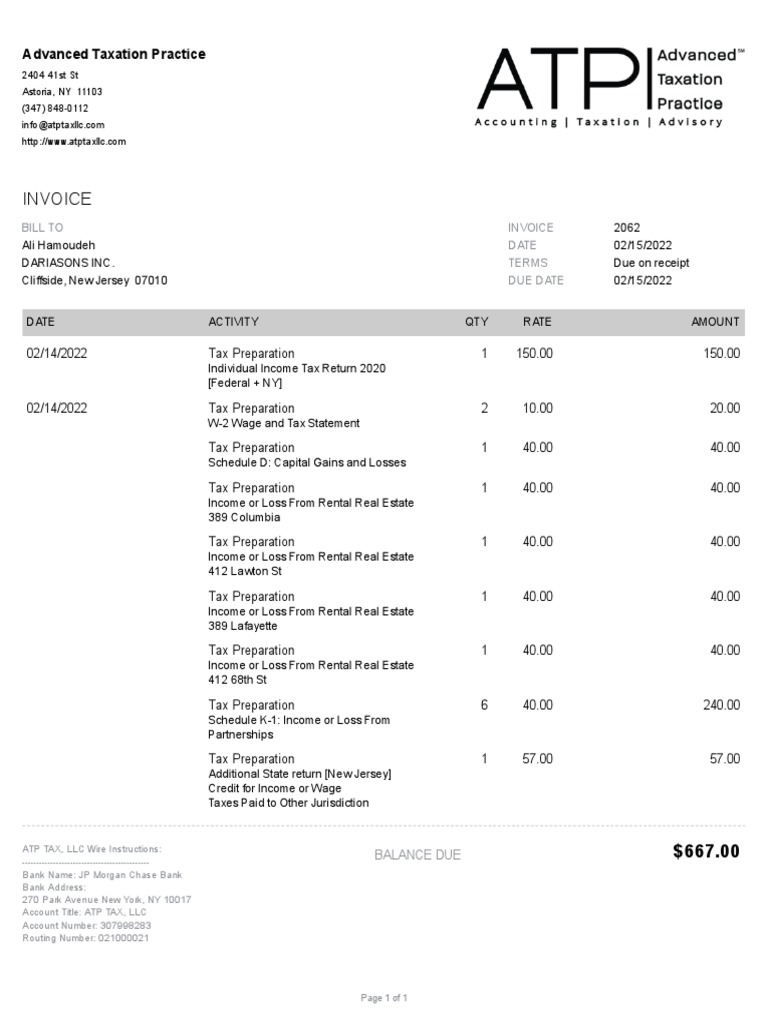 Invoice: Advanced Taxation Practice | PDF | Taxes | Irs Tax Forms