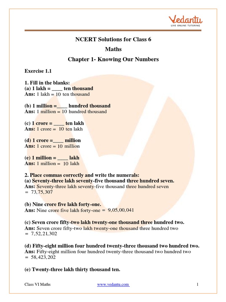 Class 6 - Maths - Knowing Our Numbers | PDF