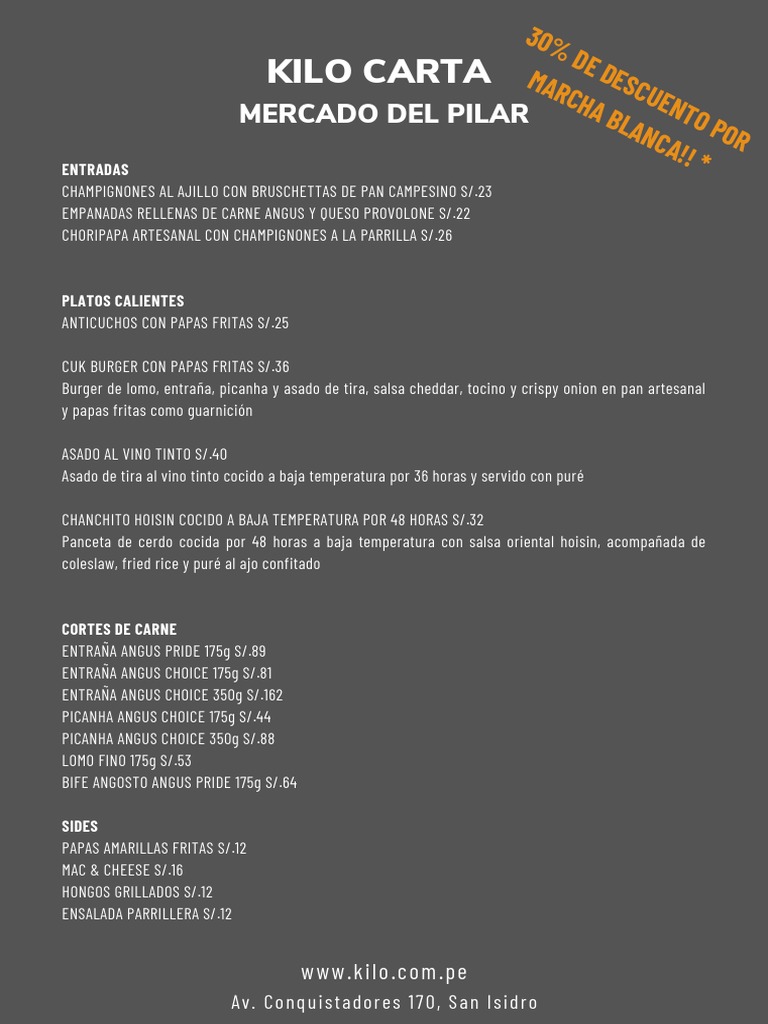 Carta Kilo MDP | PDF | Cocinando | Preparación de comida y bebida