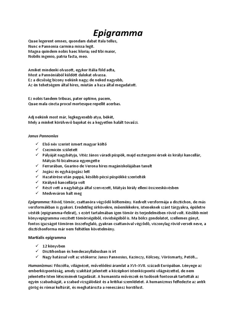 Epigramma Tétel | PDF