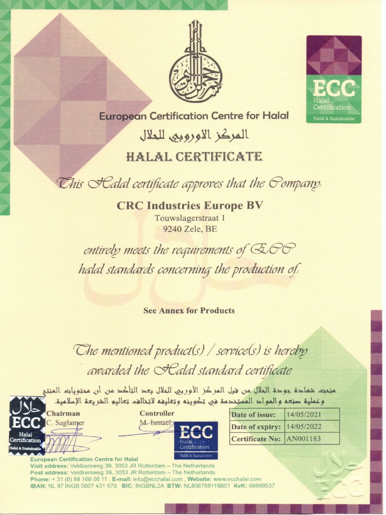 CRC Industries Europe - Halal Statement (CRC) | PDF