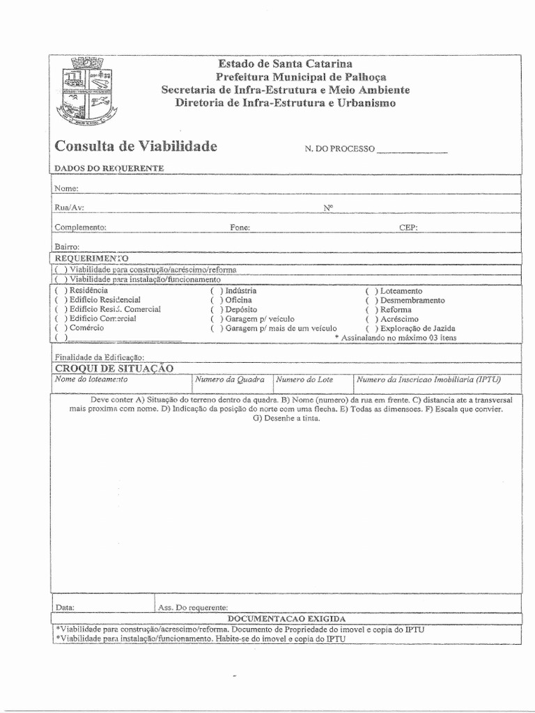 FORMULÁRIO CONSULTA DE VIABILIDADE | PDF