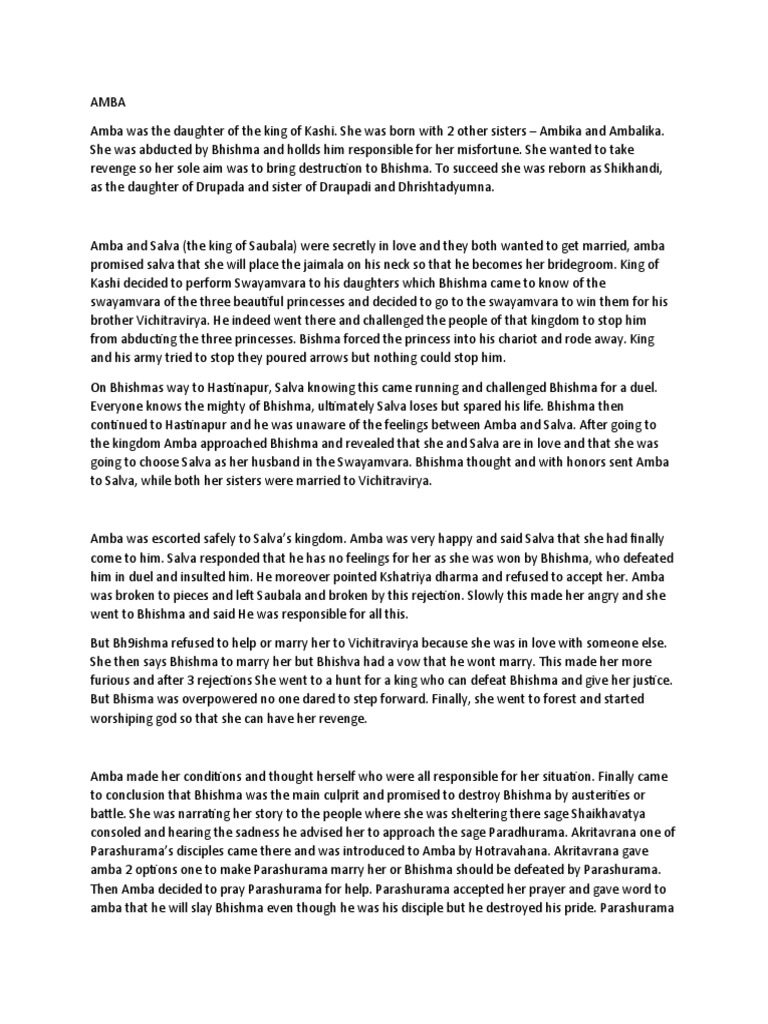 AMBA | PDF | Mahabharata | Hindu Mythology
