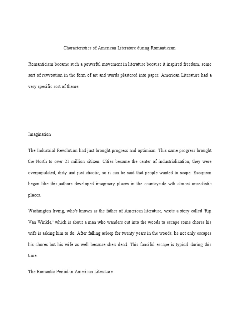 Characteristics of American Literature During Romanticism | PDF ...