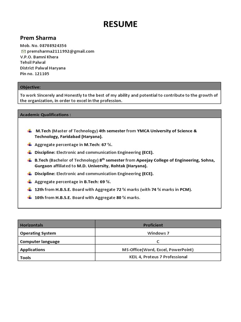 PREM SHARMA Resume | PDF | Electronic Engineering | Engineering