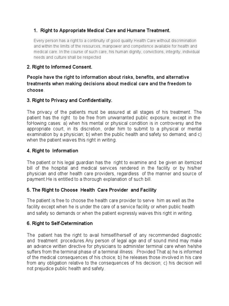 Right To Appropriate Medical Care and Humane Treatment | PDF | Health ...