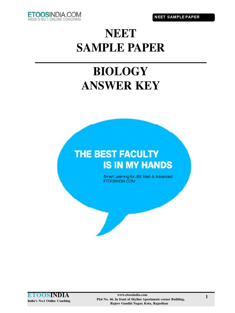 Neet Sample Paper Biology Answer Key: India | PDF