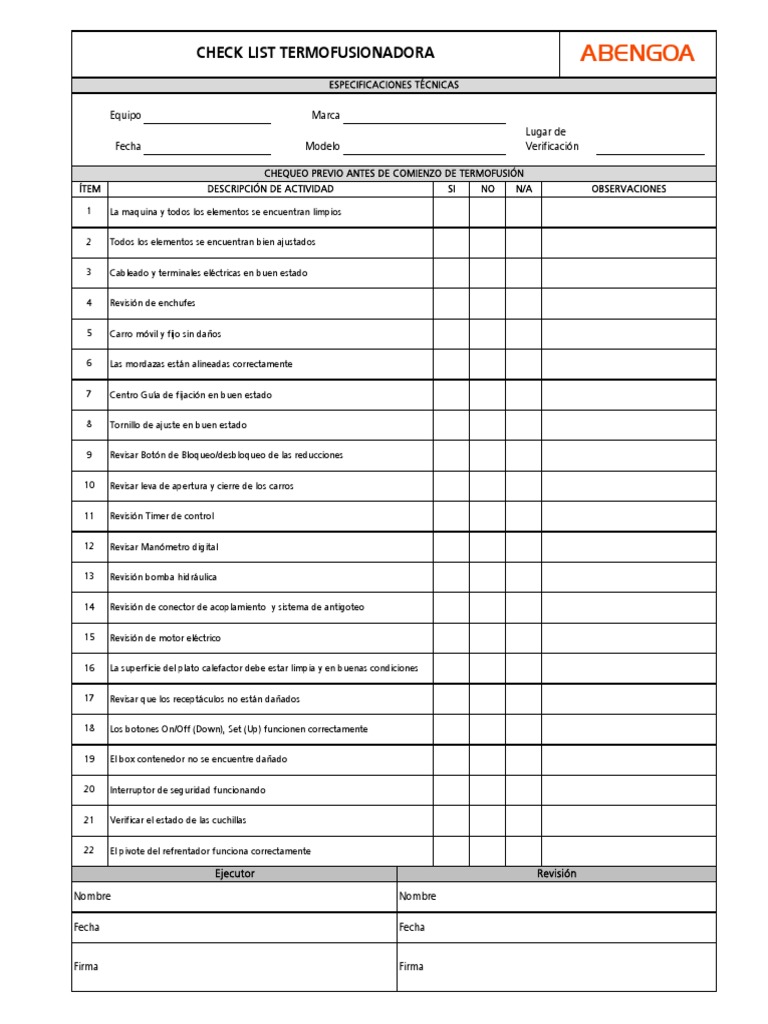Check List Termofusionadora | PDF