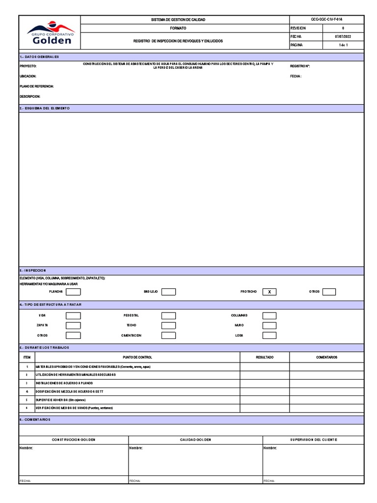 GCG-SGC-CIV-F-014 Reg. Inspeccion de Revoques y Enlucidos | PDF | Sectores Economicos