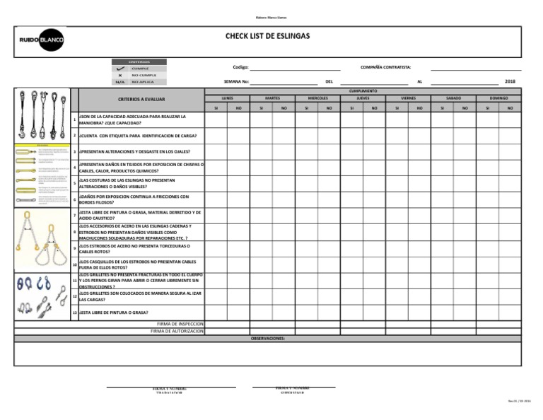 Check list Eslingas | PDF