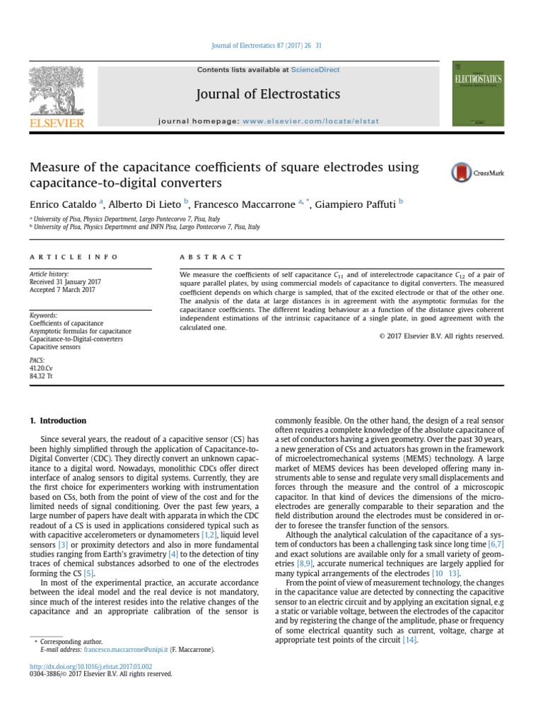 Measure of The Capacitance Coefficients of Square Electrodes Using ...