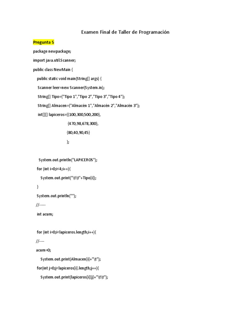 Examen Final de Taller de Programación | PDF | Programación de ...