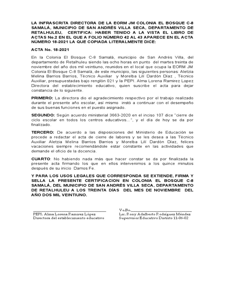 Acta de Cierre Escolar 2021 EORM JM | PDF | Hogar, jardinería y bricolaje