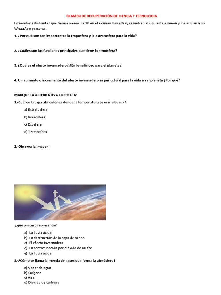Examen de Recuperación de Ciencia y Tecnologia | PDF