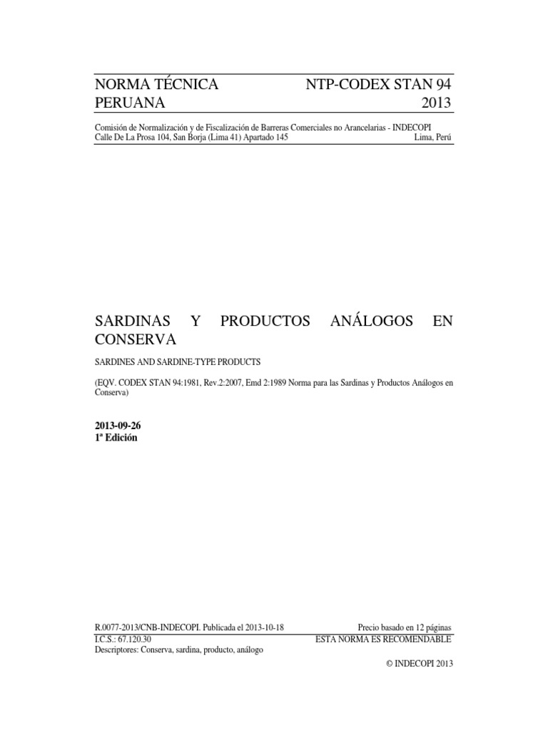 Codex Stan 94 | Descargar gratis PDF | Alimentos | Pescado como alimento