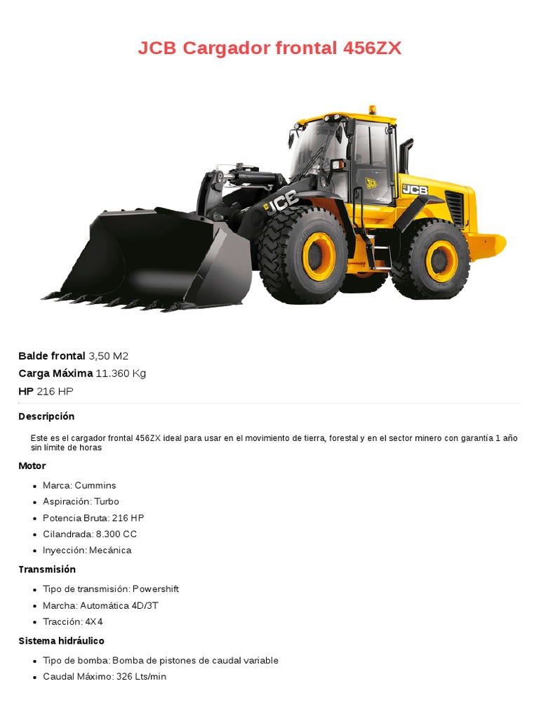 Cargador Frontal 456zx JCB | PDF | Caballo de fuerza | Tecnología de vehículos