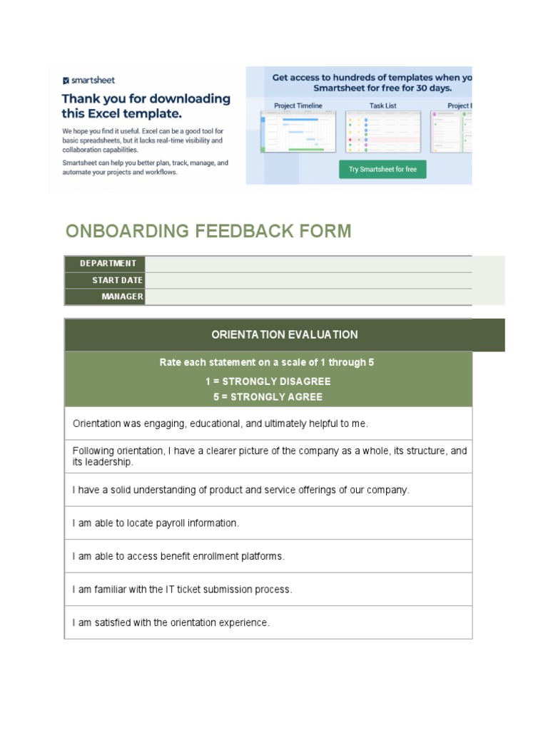 Onboarding Feedback Form: Orientation Evaluation | PDF | Psychological ...