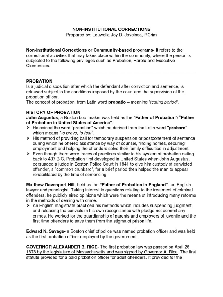 Non Institutional Correction | PDF | Pardon | Probation