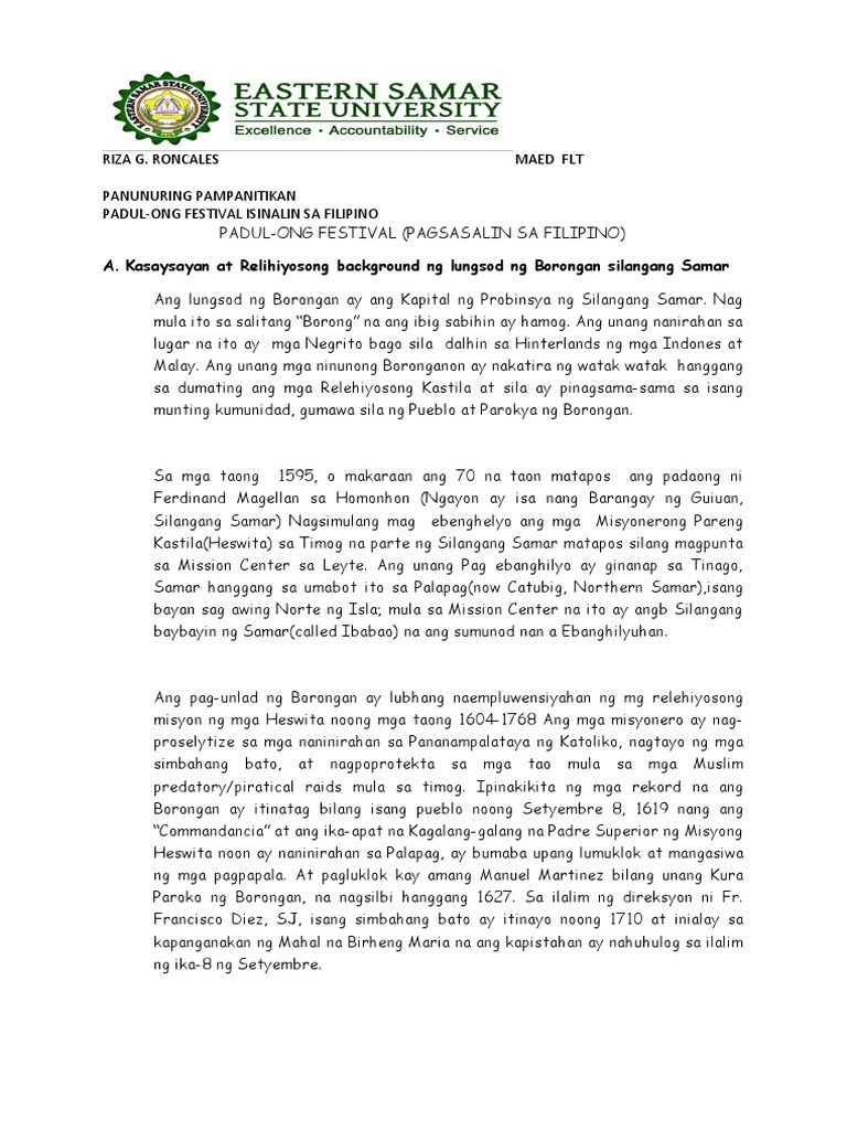 Padul-Ong Festival Isinalin Sa Flipino Ni RIZA G. RONCALES | PDF