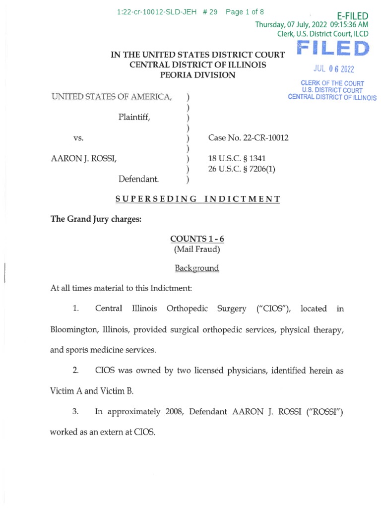 7-6-22 - USA V Aaron Rossi - Superseding Indictment | PDF