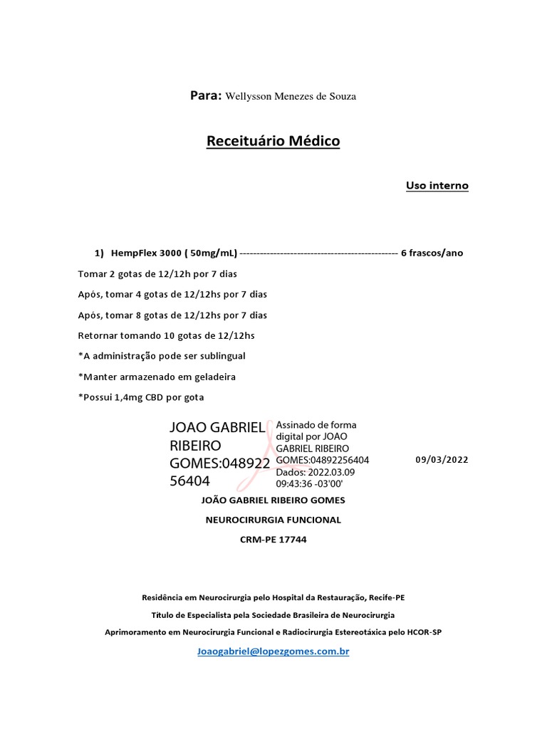 Receituario Hempflex 3000 50mgml | PDF