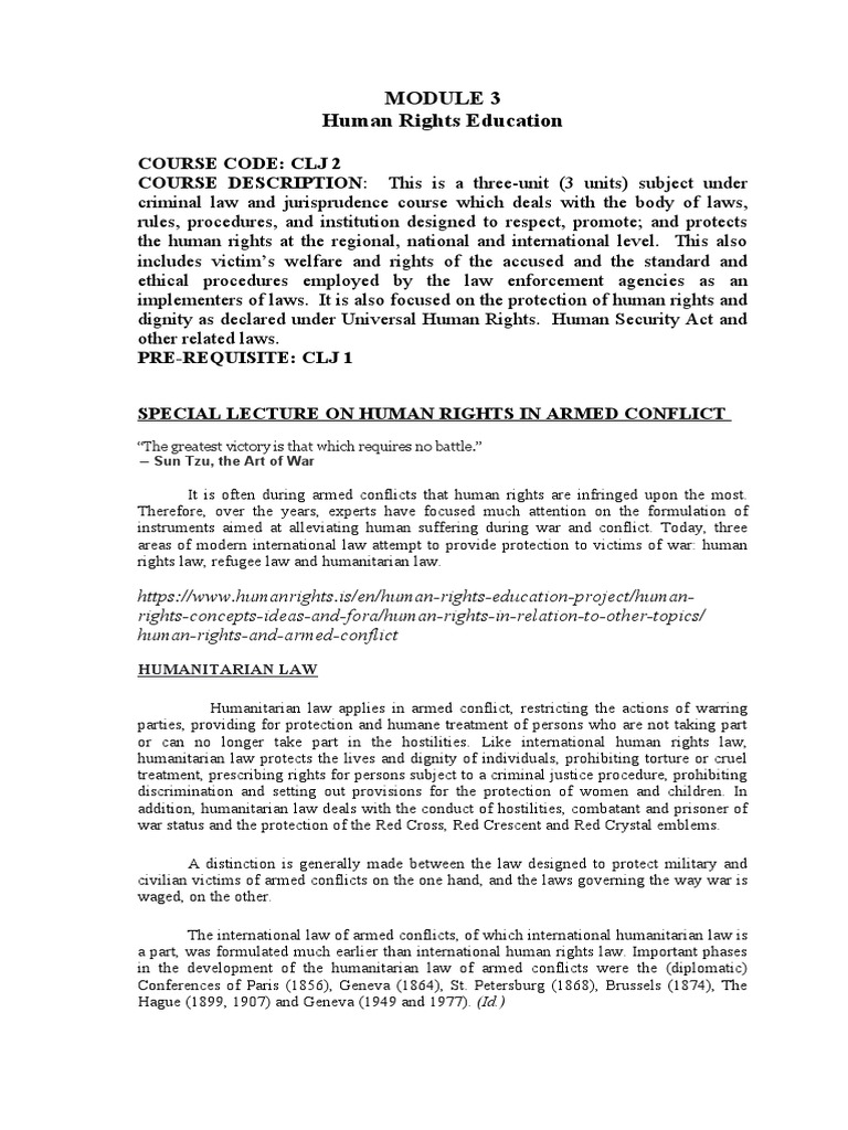 Human Rights Education: Course Code: CLJ 2 COURSE DESCRIPTION: This Is A Three-Unit (3 Units ...