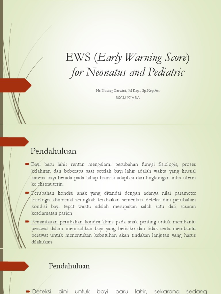 EWS (Early Warning Score) For Neonatus Dan Pediatric | PDF