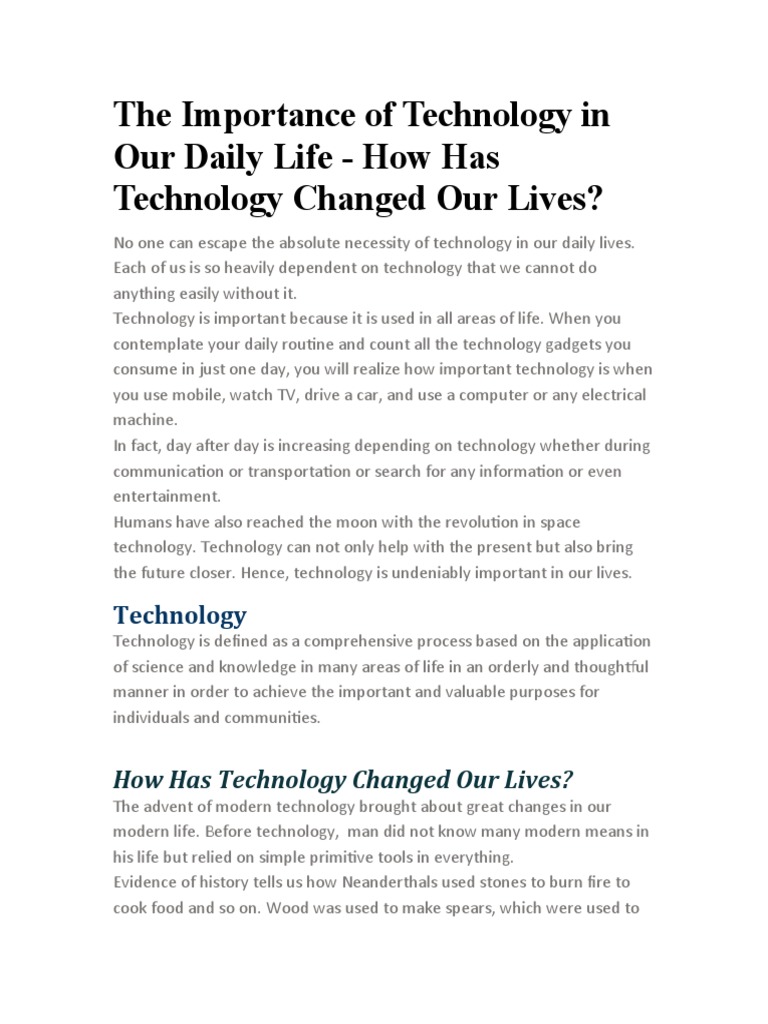 The Importance of Technology in Our Daily Life | PDF | Science ...