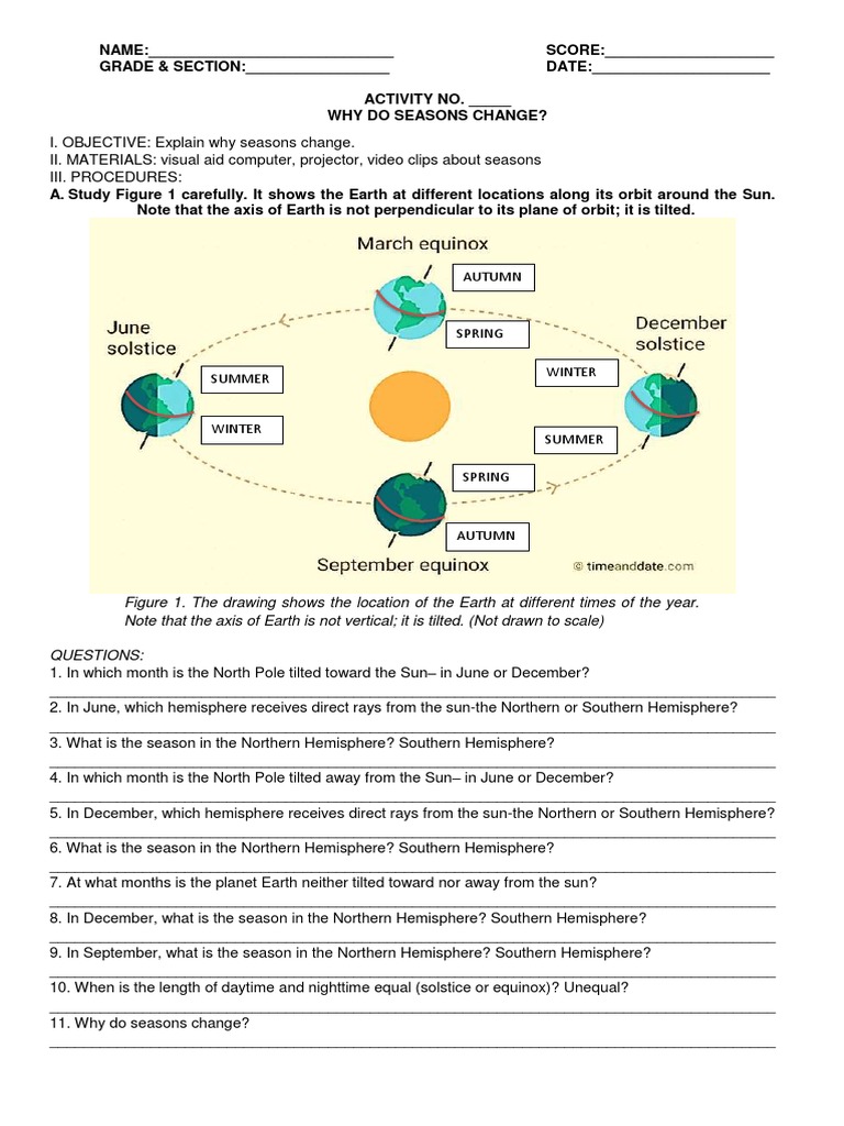 Activity Sheet - Seasons | PDF | Earth | Astrometry