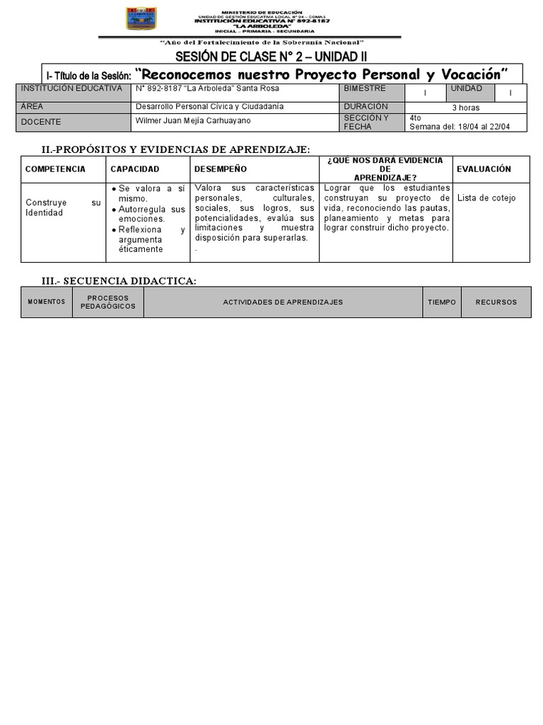 Sesion 2 - DPCC (4 Sec) | PDF | Evaluación | Aprendizaje