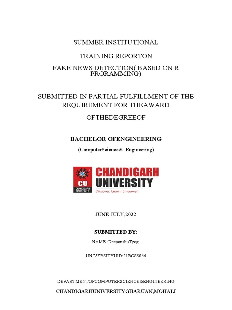 Deepanshu - 21BCS5066 Summer Institutional Training Report | PDF | Computing | Information ...