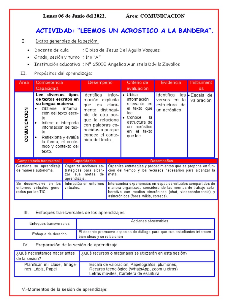 Actividad de Acróstico sobre la Bandera | PDF | Aprendizaje | Evaluación