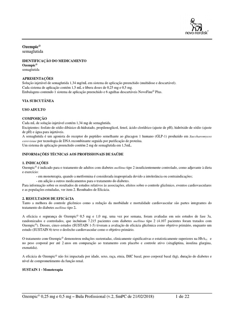 2019-06 Ozempic 1.5mL - 0.25mg - 0.5mg - Bula Do Profissional | PDF ...