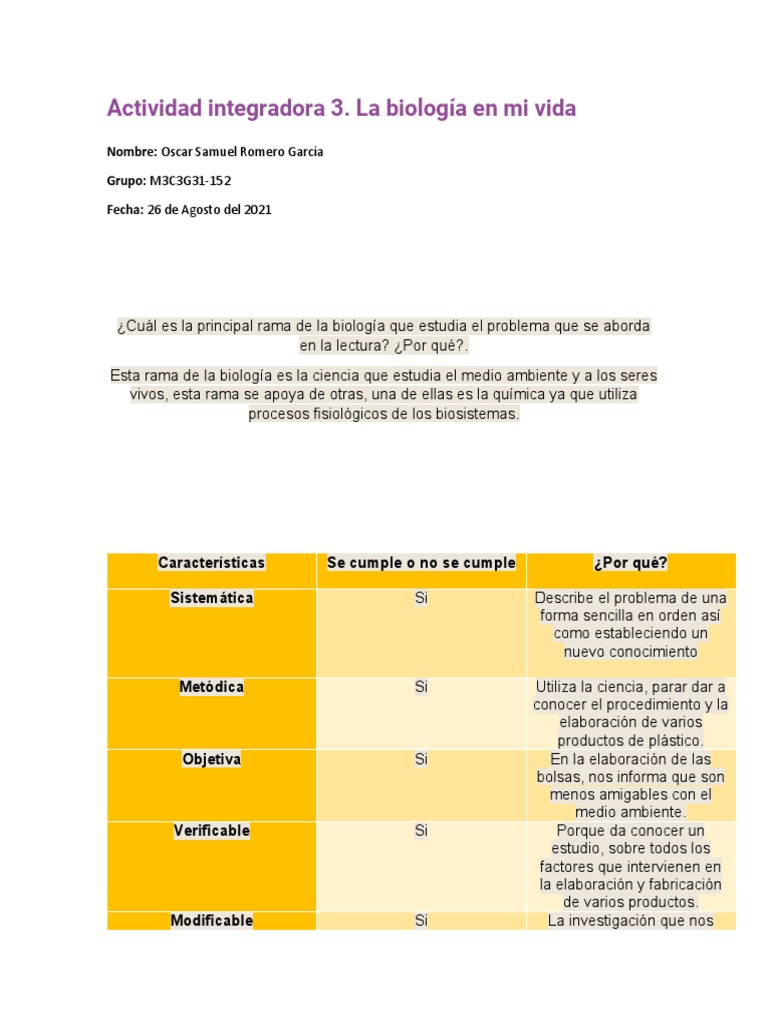 Actividad Integradora 3. La Biología en Mi Vida | PDF | Residuos | El plastico