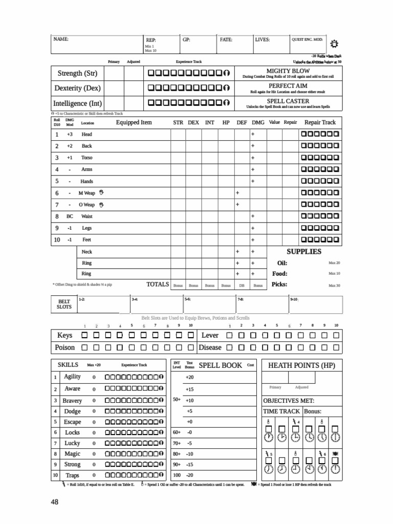 D100 Dungeon Editable Character Sheet V1.1 | PDF | Role Playing | Role ...