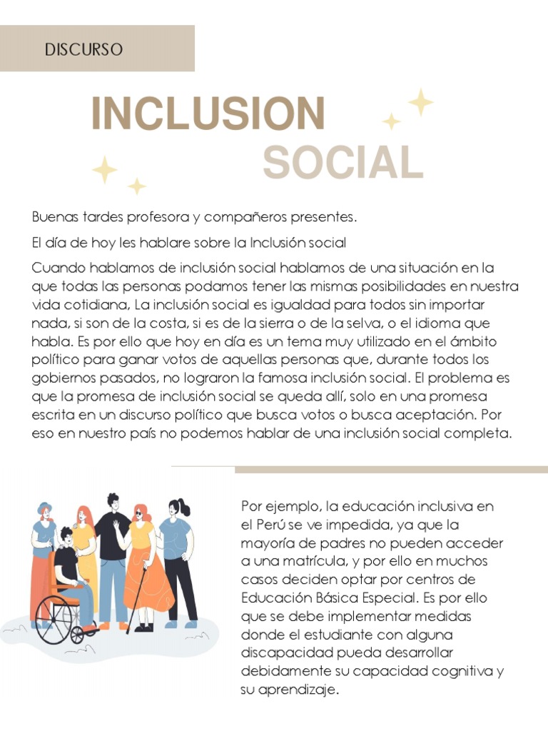 Discurso | PDF | Inclusión (Educación) | Exclusión social