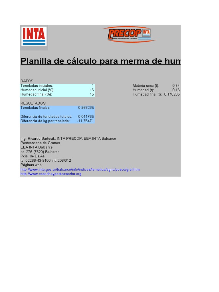 Calculo de Merma Por Humedad | PDF | Tecnología