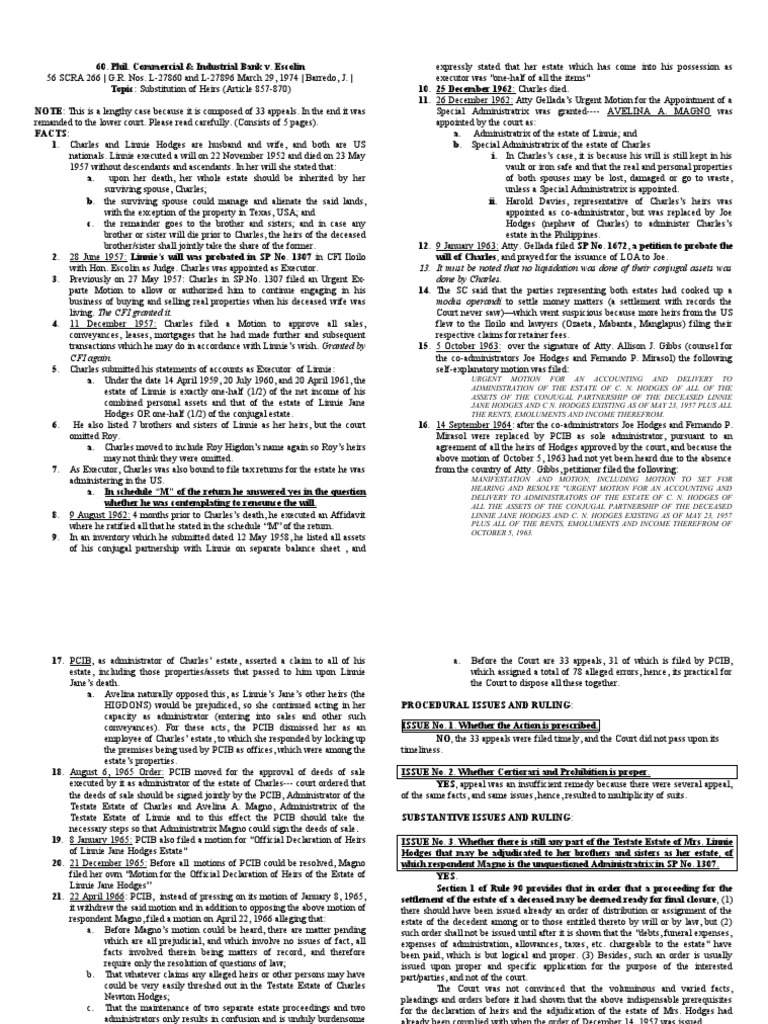 60 PCIB vs. Escolin (Soledad) | PDF | Probate | Will And Testament