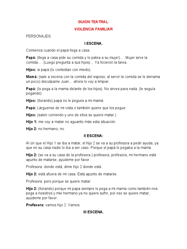 Guion Teatral 1 Maltrato Familiar Pdf Violencia Doméstica