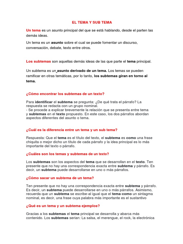 El Tema y Sub Tema | PDF | Lingüística | Ciencia cognitiva