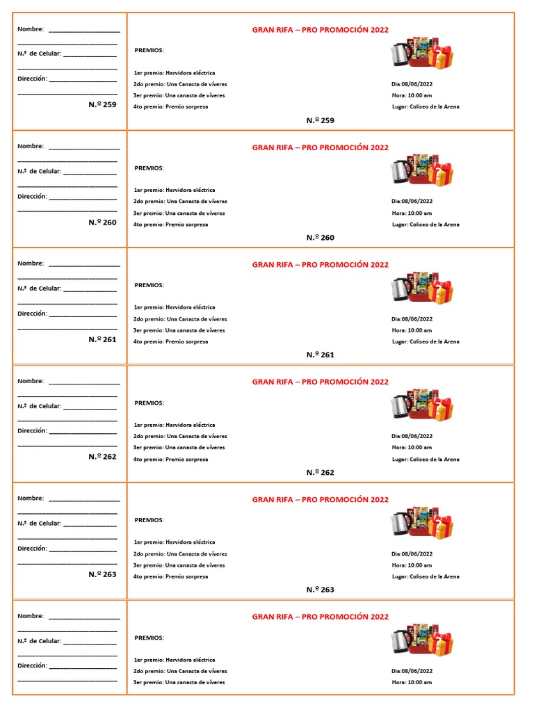 Tickets Para La Rifa | PDF