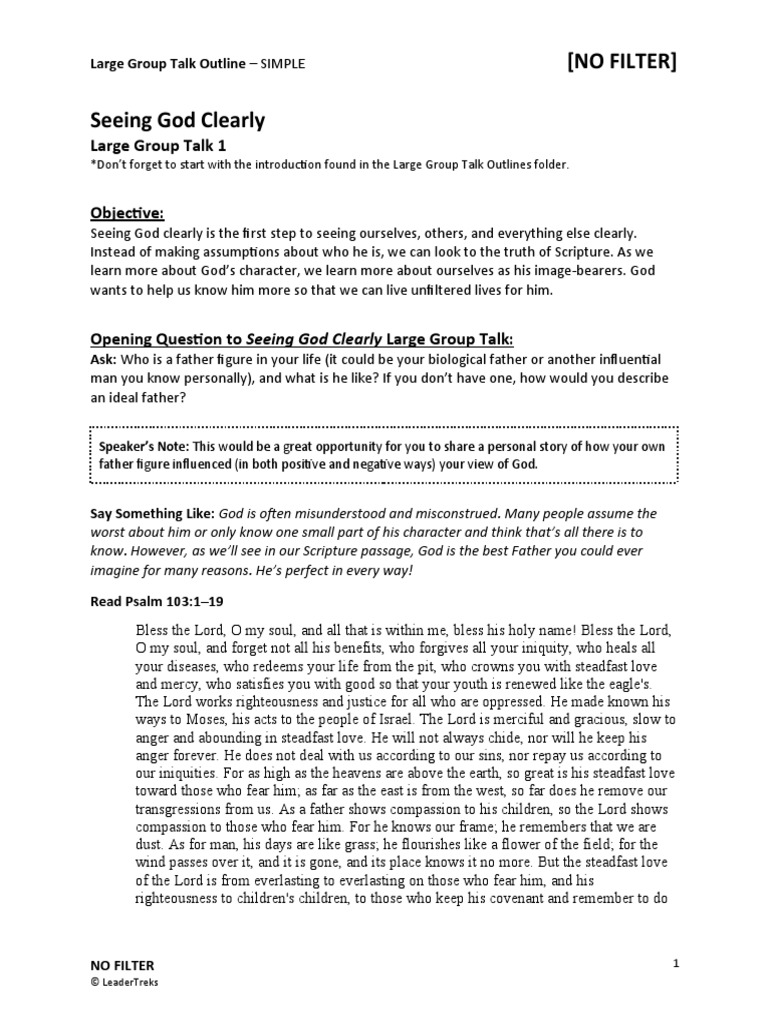 Seeing God Clearly From No Filter DNow Study Sermon | PDF | Image Of ...