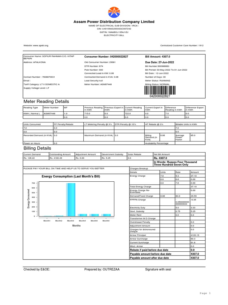 Assam Electricity Bill Details | PDF | Electrical Engineering ...