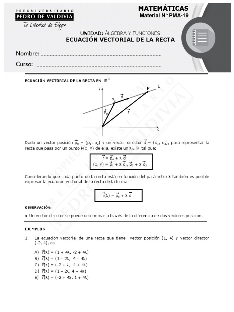 Ecuaciones Vectoriales de Rectas en R2 y R3 | PDF | Línea (geometría ...
