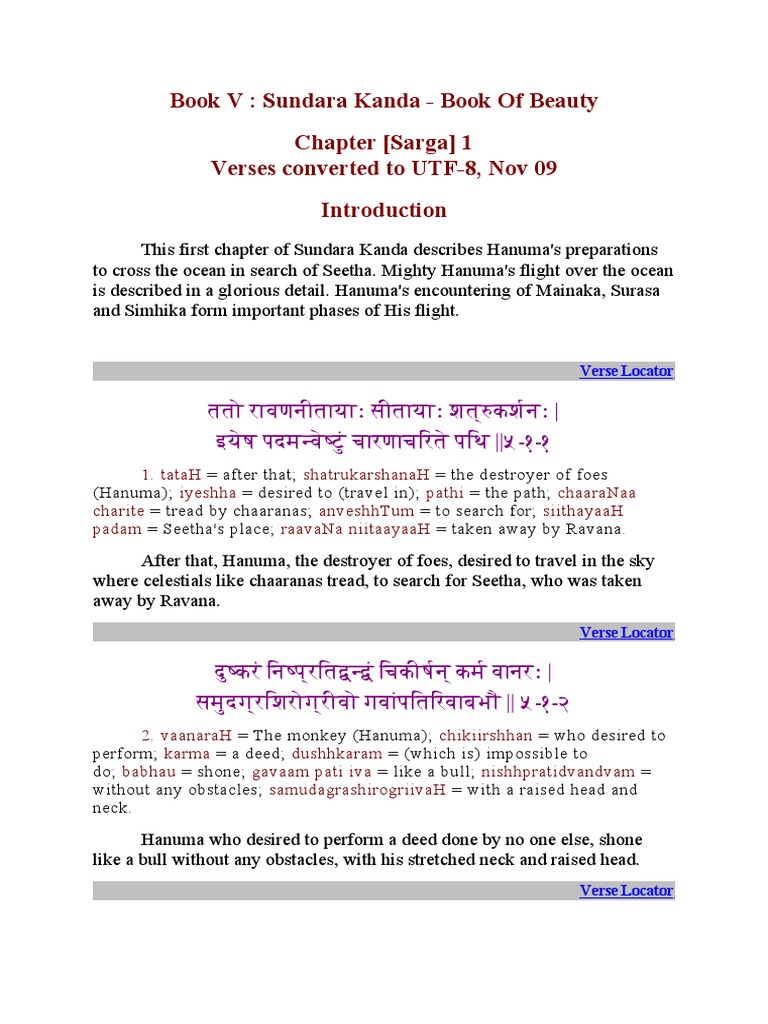 Shri Ramayana Sundar Kaand Chapter 1 | PDF | Sita | Hindu Mythology